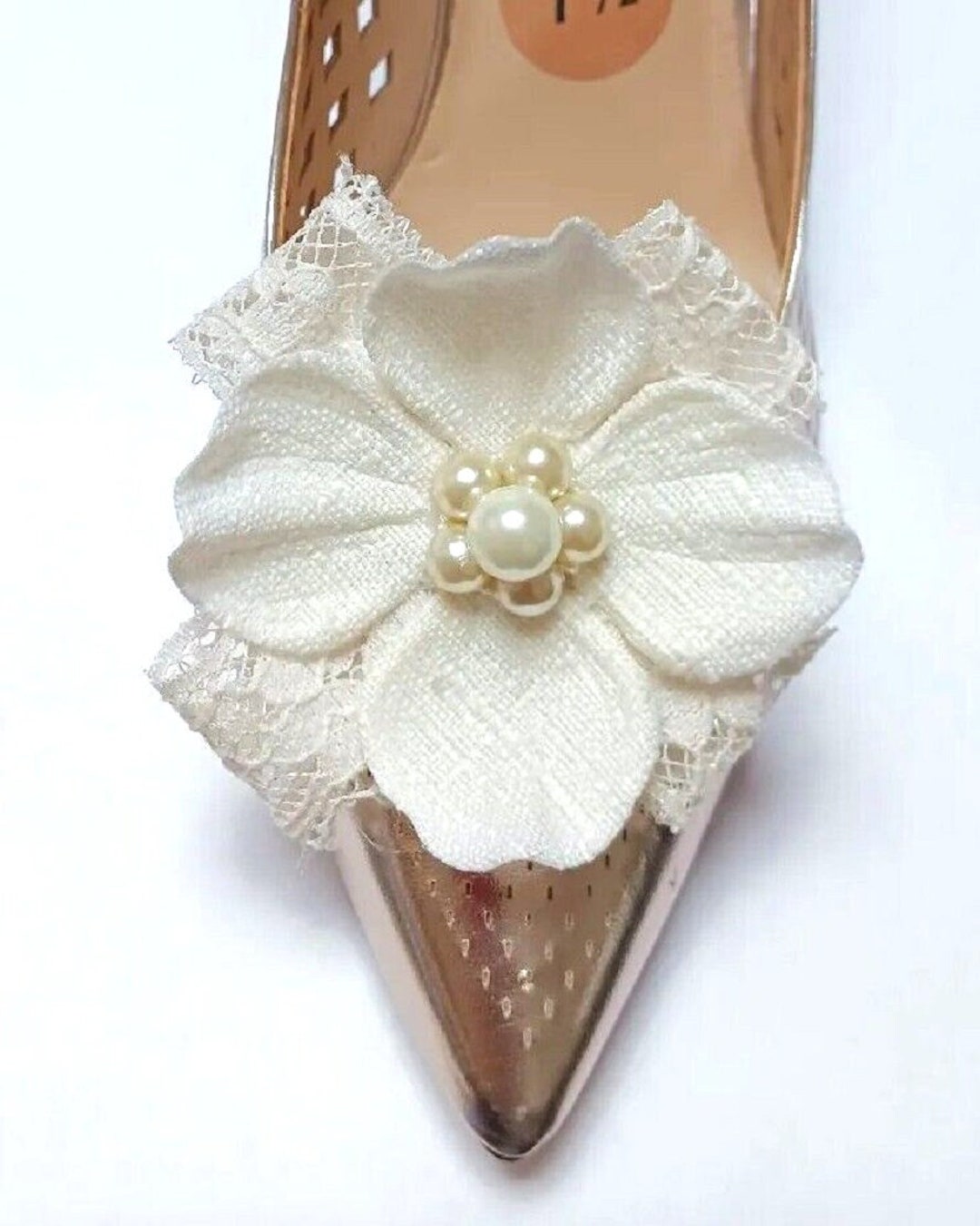 Wedding Off-white Fabric Flower Shoe Clips: Lace & Charm (2 Piece) - Etsy