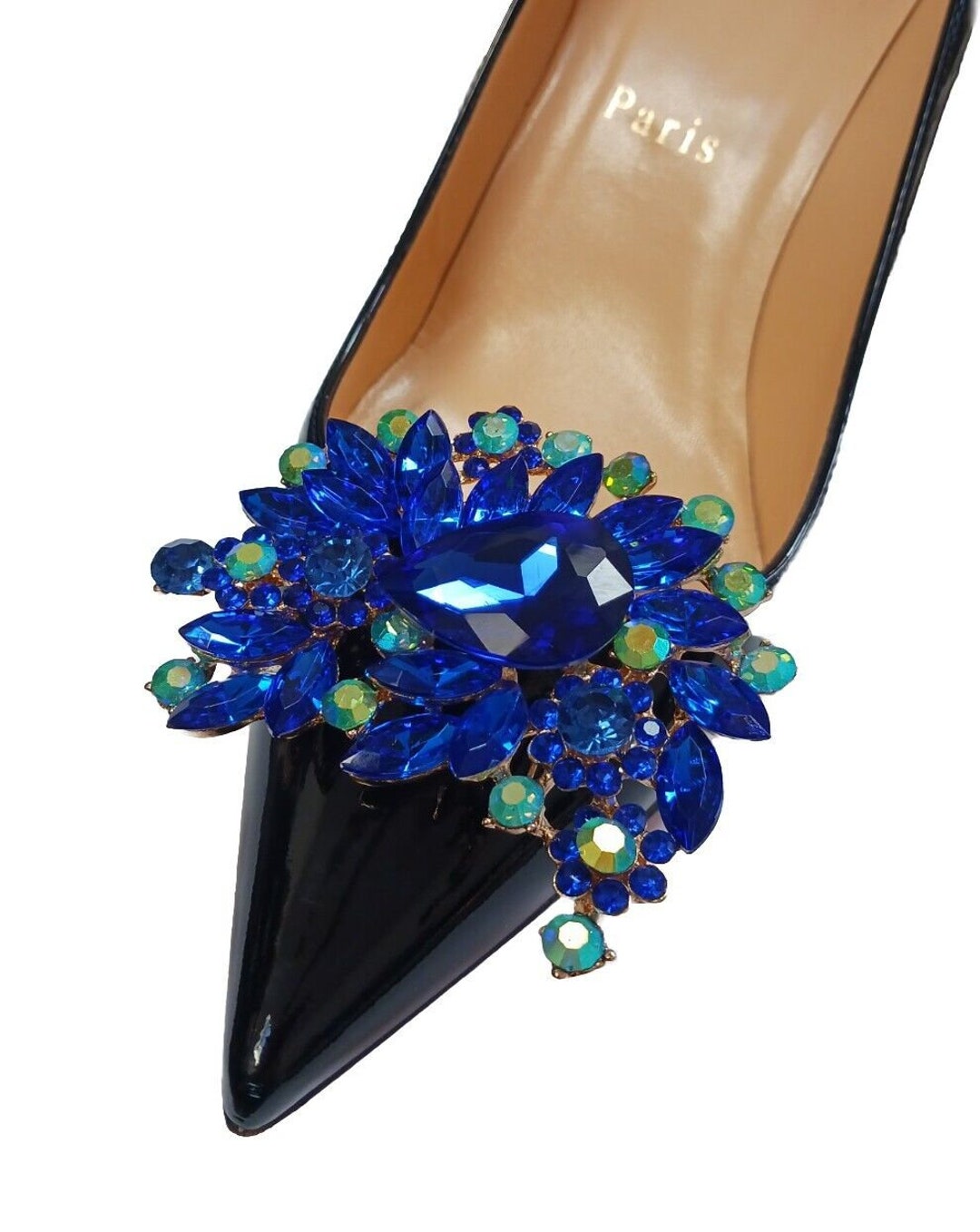 Blue Color Rhinestone Shoe Clips (2 Pcs), Clips for Shoes, Shoe ...