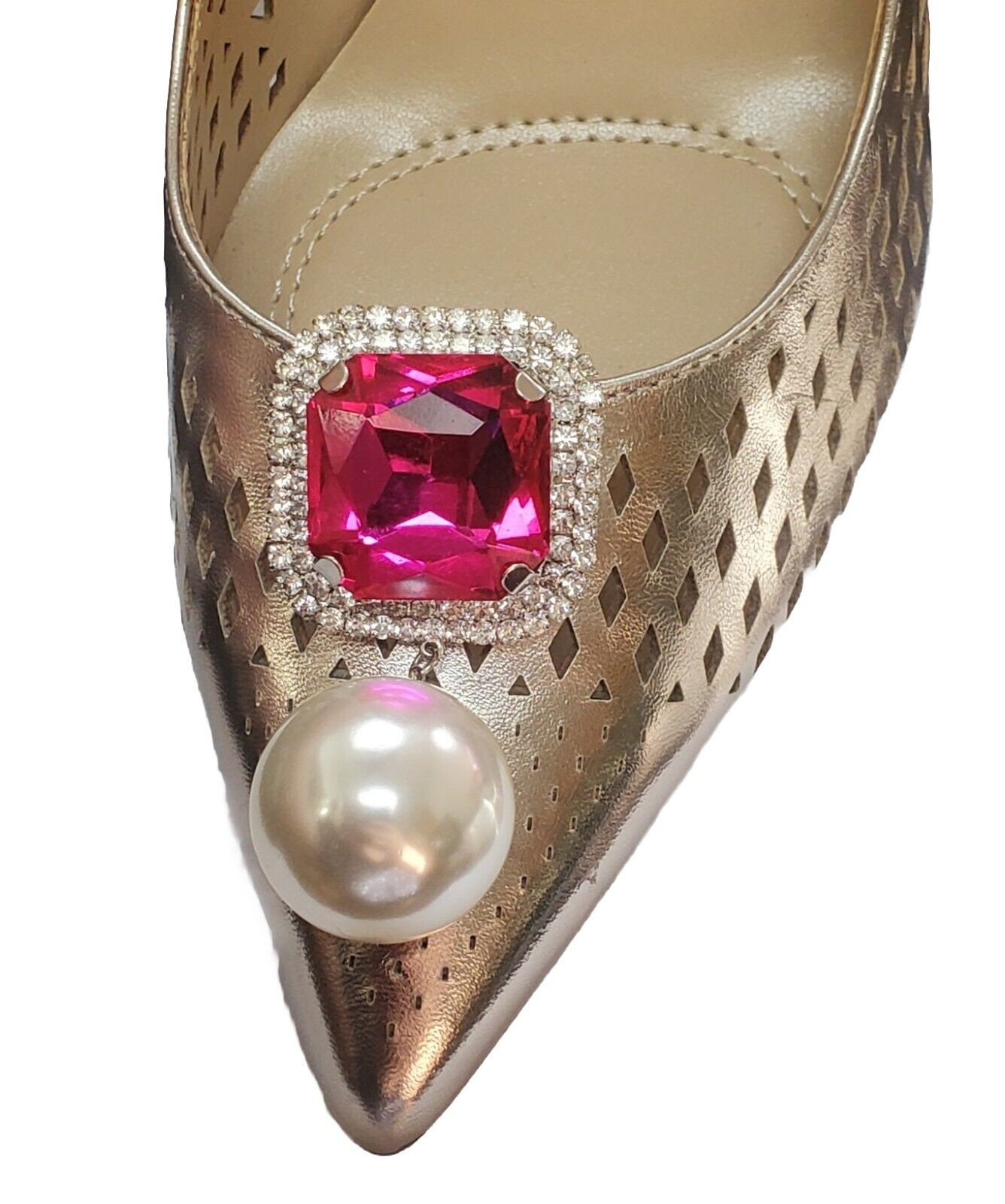 Pink Color Shoe Clips With Rhinestone and Extra Large Faux Pearl, Shoe ...