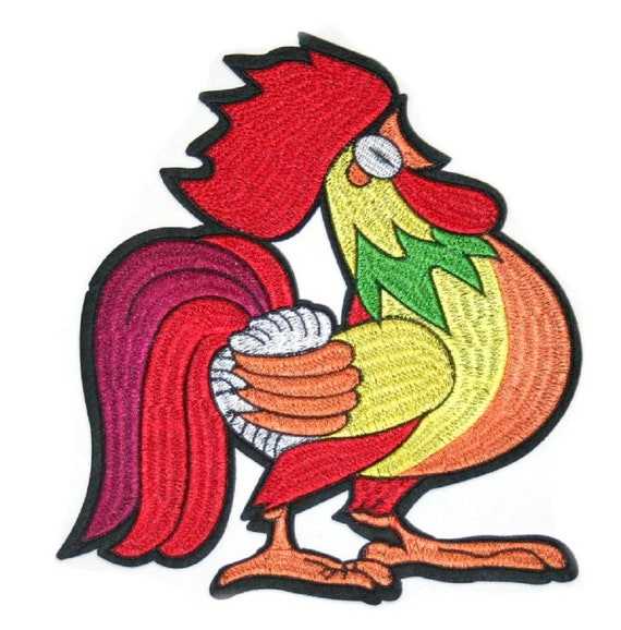 Large Rooster Colorful Embroidered Patch for Jacket Pillow - Etsy