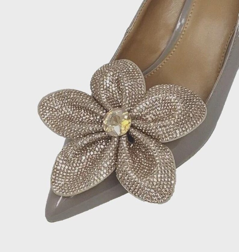 Rhinestone Flower Shoe Clips, Gold Fabric Statement Shoe Accessories - Etsy