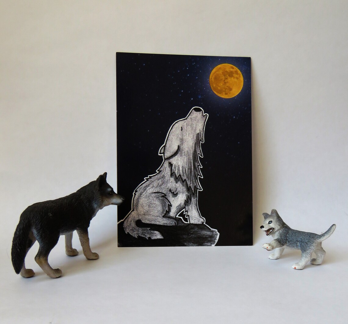 Postcard moon Wolf Wolf Motif Wolf Moon - Etsy
