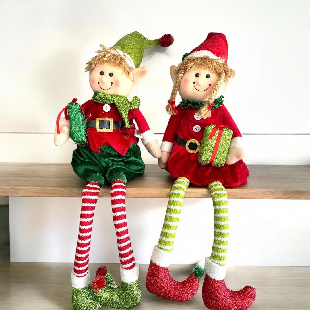 Elves Set of 2 Shelf Sitters Santas Helpers Boy and Girl Christmas ...
