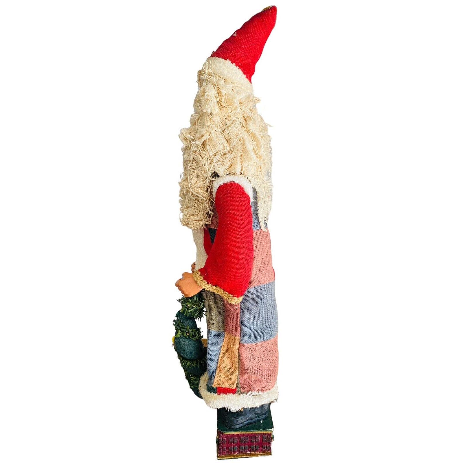 Santa Figurine 20” High Red Patchwork Coat Primitive Cloth Beard ...