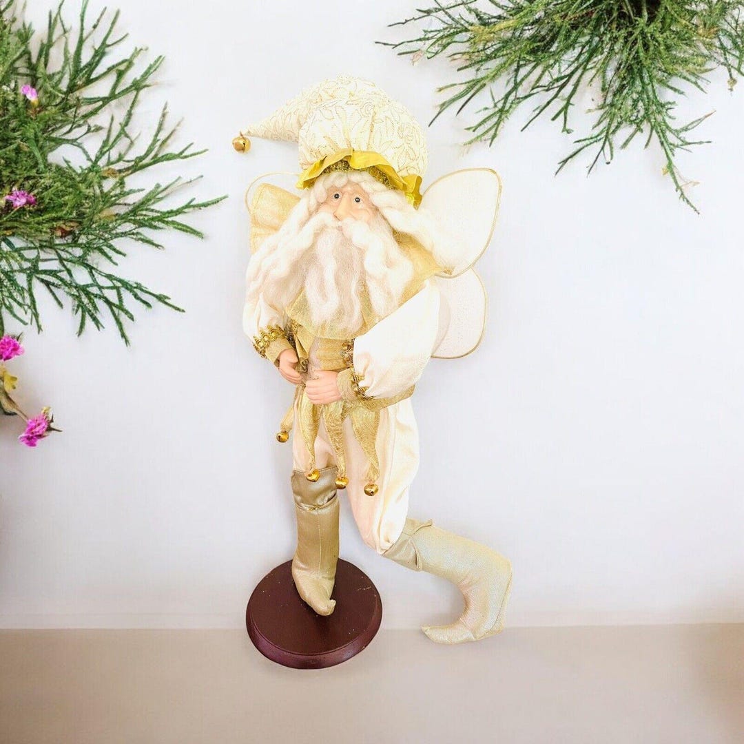 Santa Angel Jester Dancing Figurine 21” High Gold Holiday Mantle Decor ...