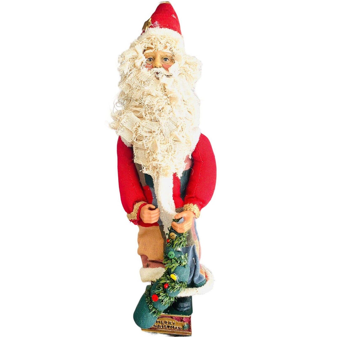 Santa Figurine 20” High Red Patchwork Coat Primitive Cloth Beard ...