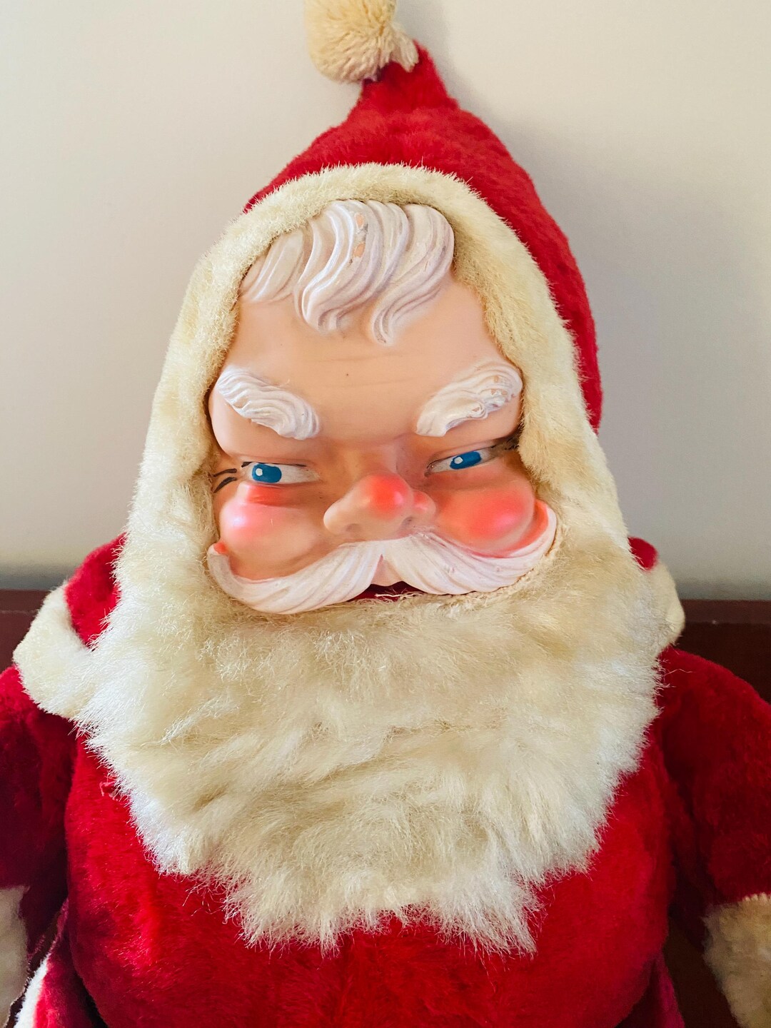 Vintage Rubber Face and Hands Santa Claus Plush 24 Inch Merry Christmas ...