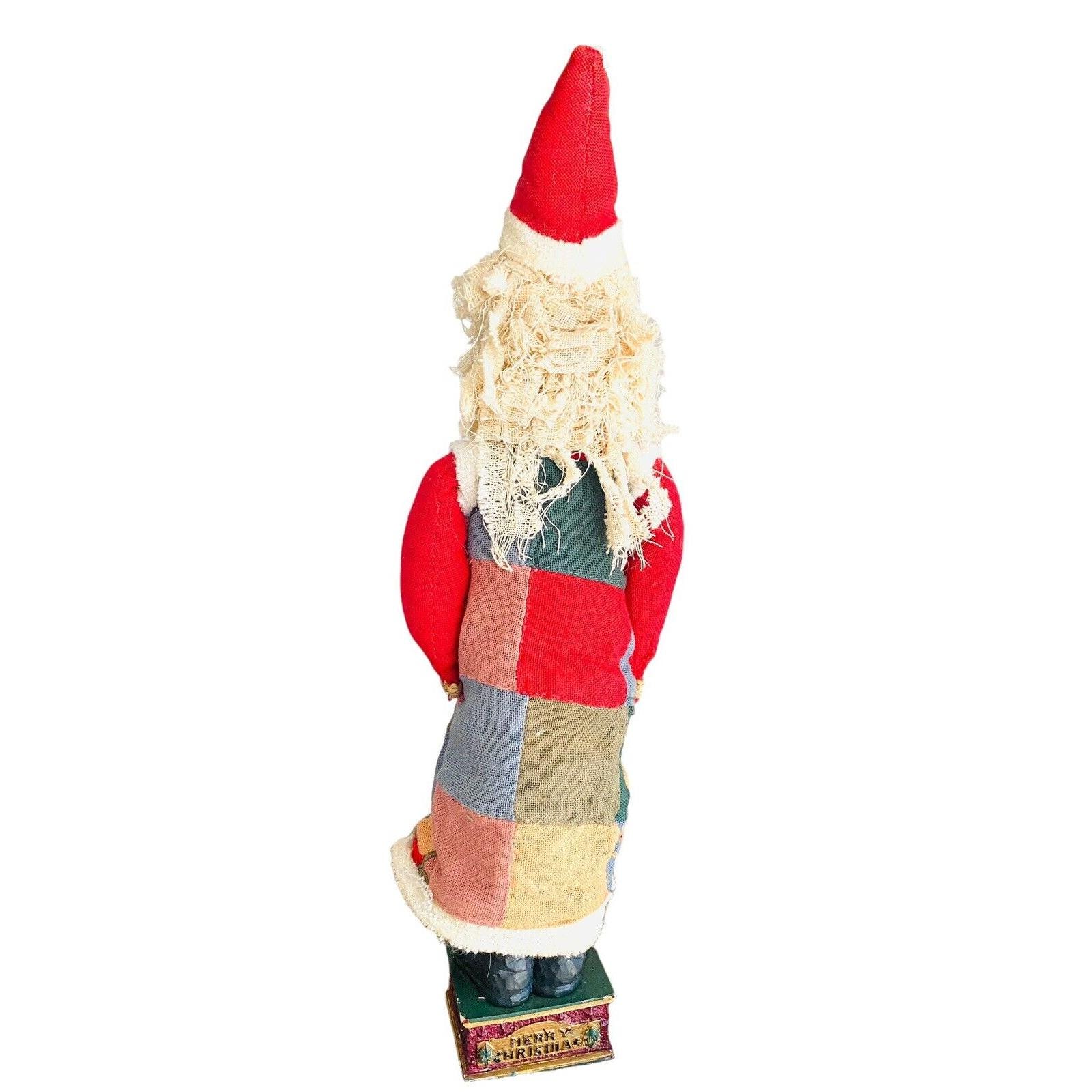 Santa Figurine 20” High Red Patchwork Coat Primitive Cloth Beard ...