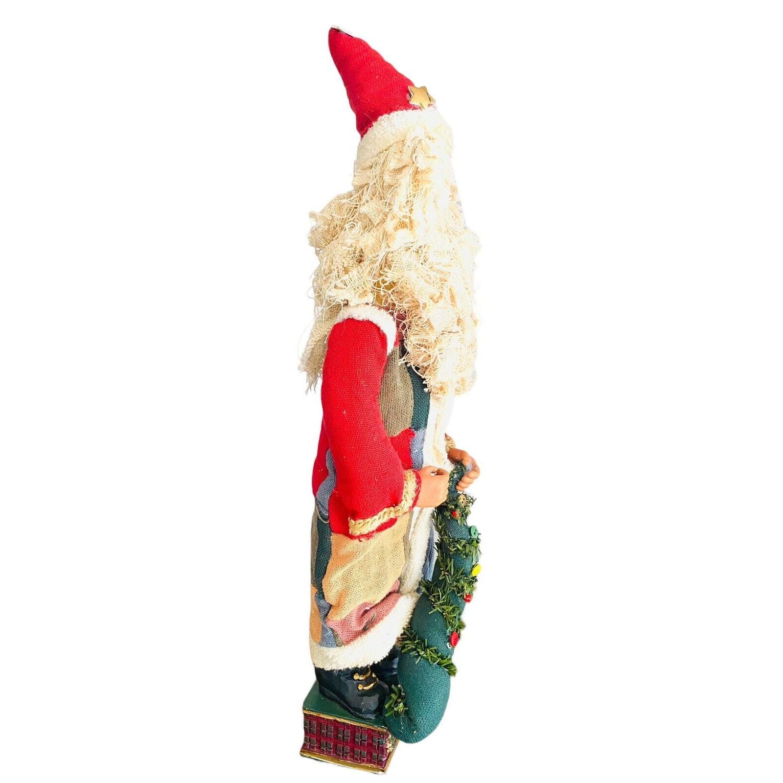 Santa Figurine 20” High Red Patchwork Coat Primitive Cloth Beard ...