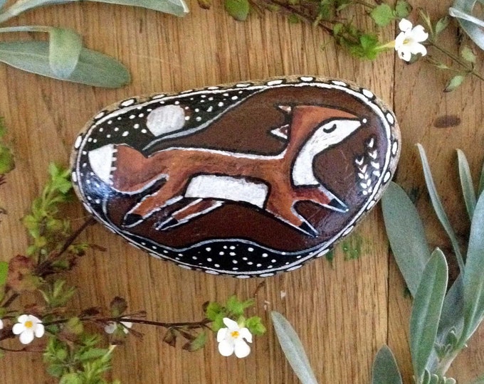 Beautiful Starry Fox Paperweight Pebble, Hand Painted Ornament, Gift ...