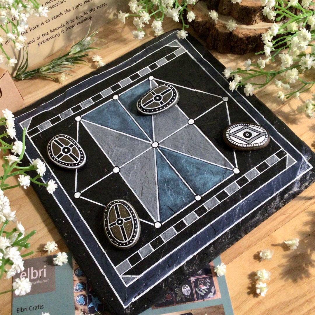 Handmade Painted Slate and Stone Board Game. Hare and Hounds. Unusual ...