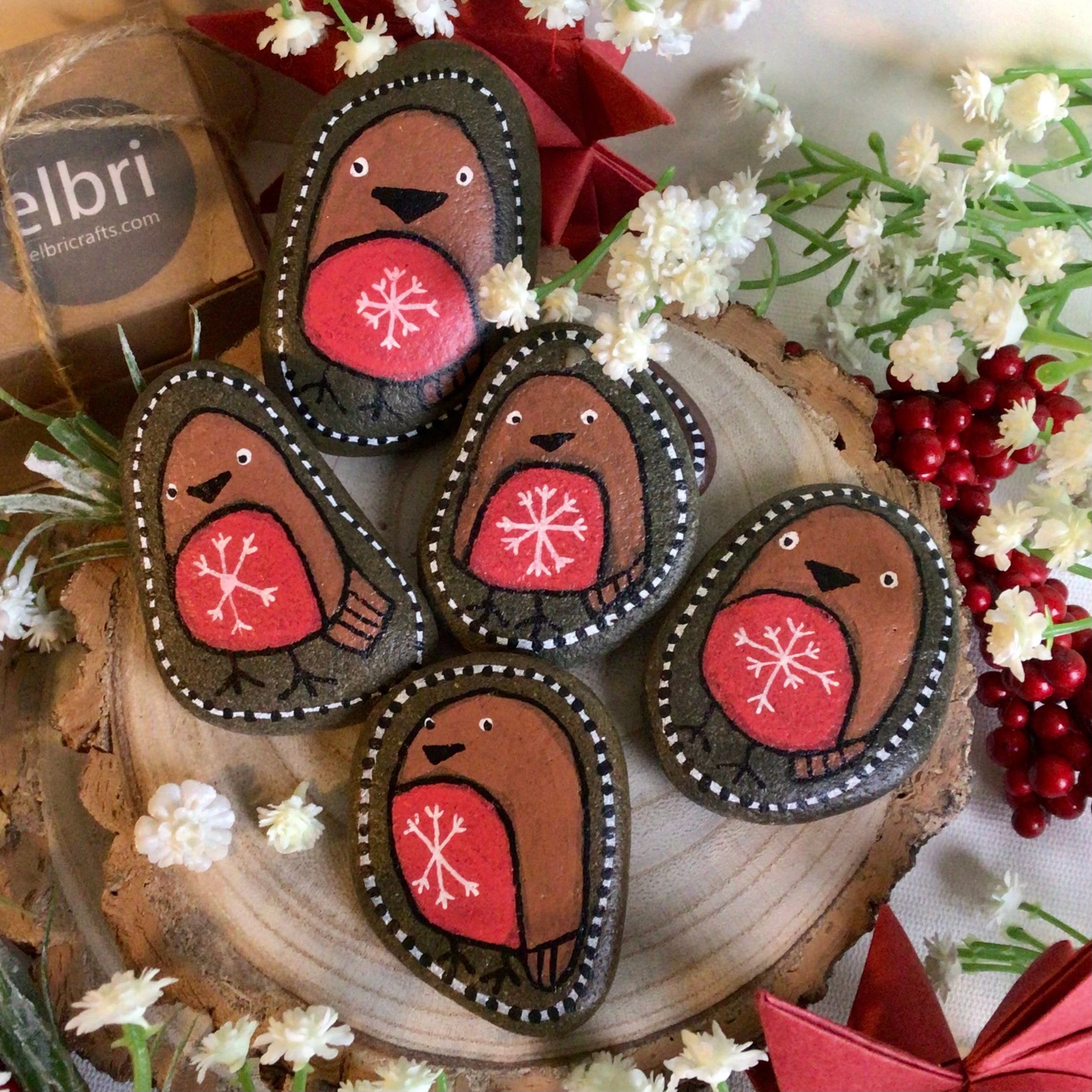 Big Jolly Robin Pebble in a Pouch. Hand Painted Christmas | Etsy