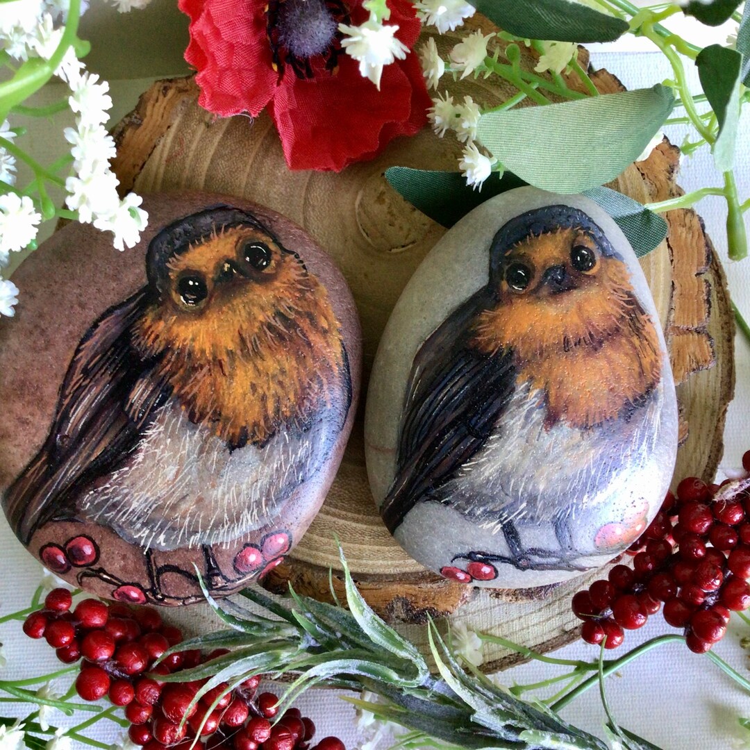 Realistic Handpainted Scottish Robin Pebble. Robin Stone Painted in ...