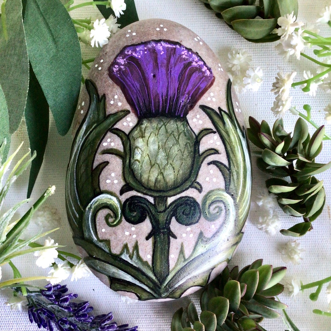Beautiful Large Scottish Thistle Stone. Hand Painted Gift Featuring ...