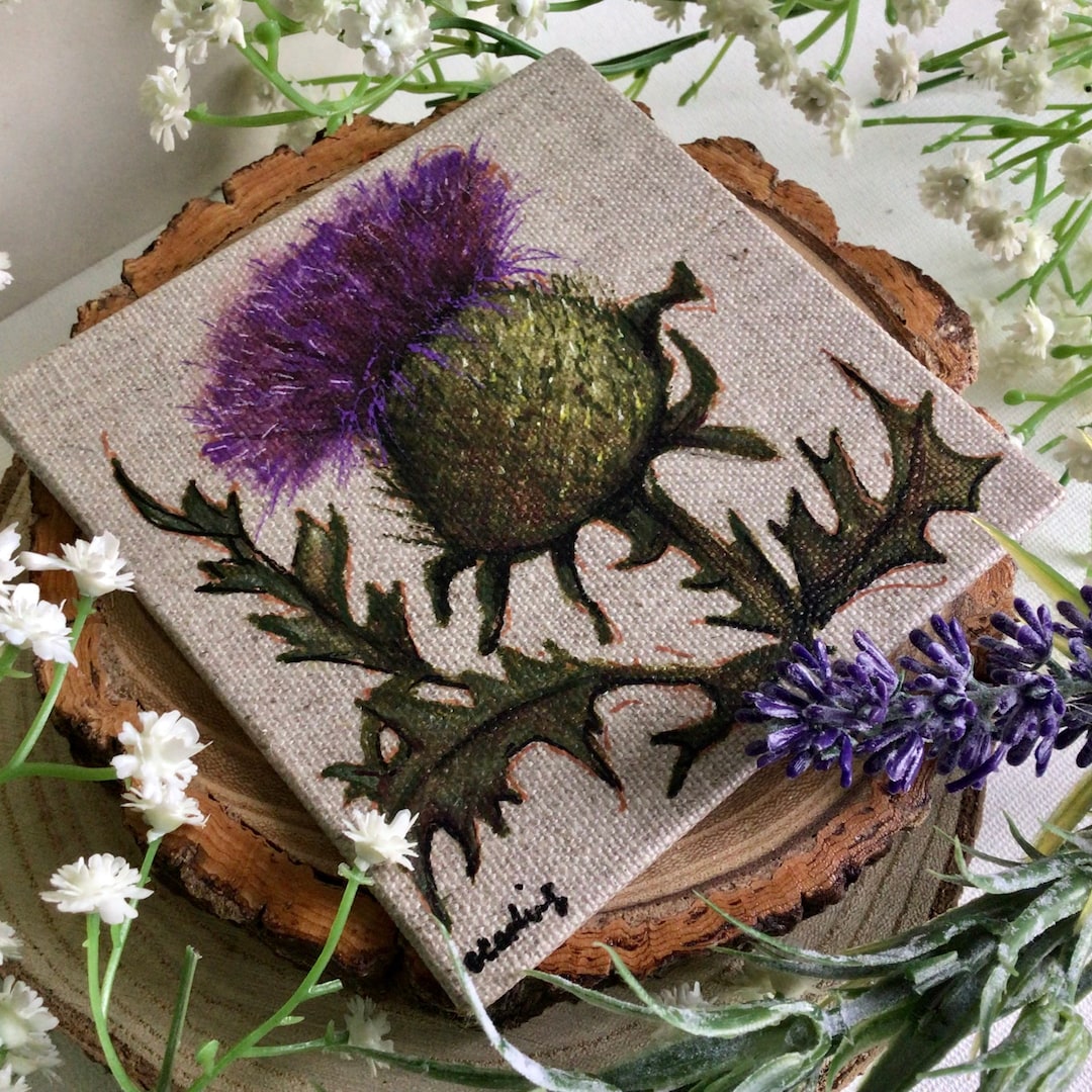 Little Scottish Thistle Painting. Original Artwork Featuring a Mini ...