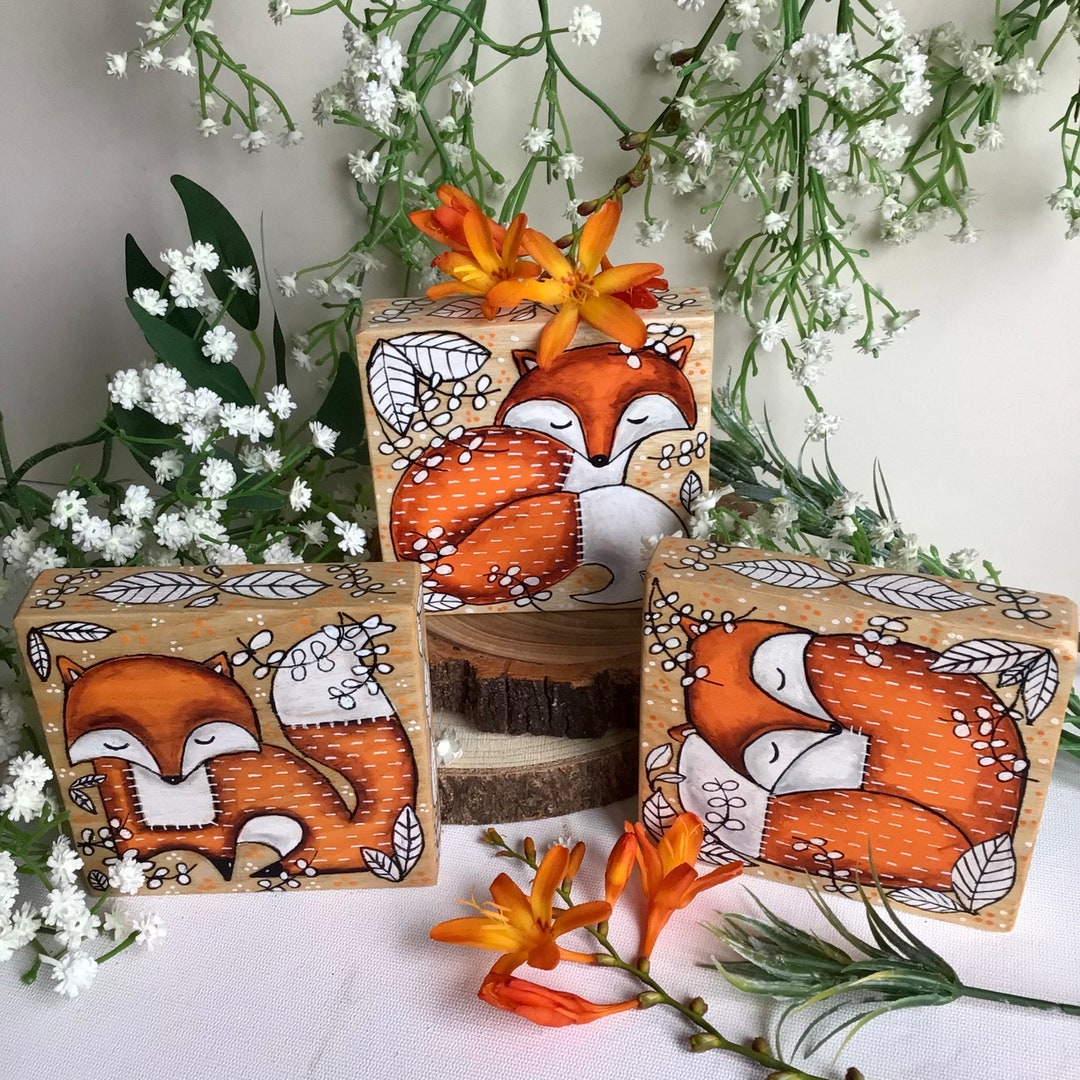 Beautiful Hand Painted Wooden Fox Blocks. Lovely Handmade Gift Made ...