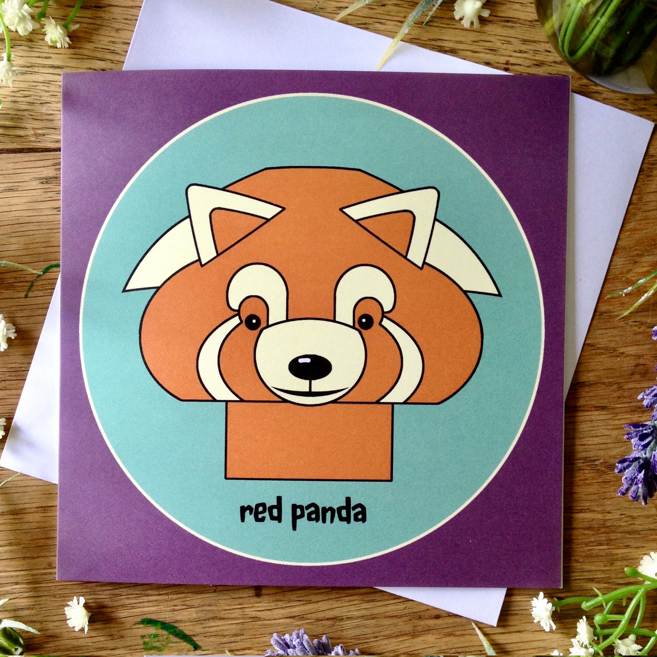 Red panda card blank greetings card for birthday thank you | Etsy