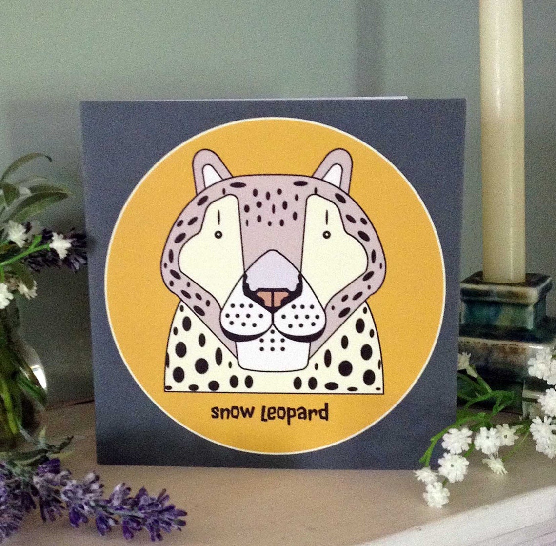 Snow leopard cards. Blank greeting card for birthday thank | Etsy
