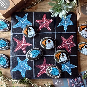 Puffin and Starfish Noughts & Crosses Slate and Pebble Board Game. Hand ...