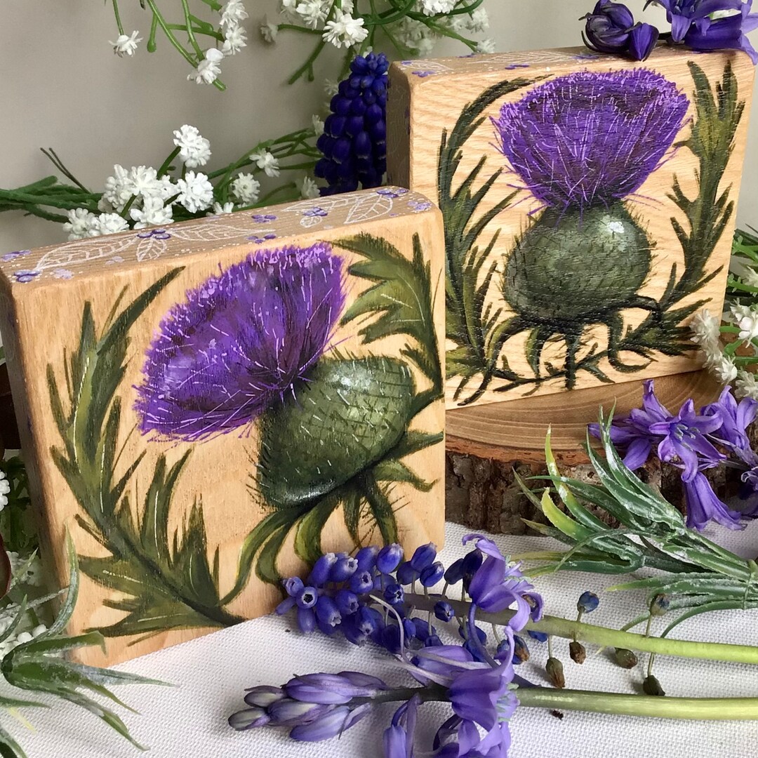 Thistle Blocks. Beautiful Hand Painted Flower of Scotland Scottish ...