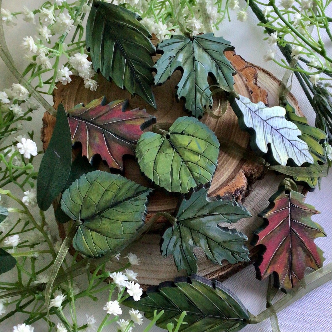 Set of 10 Hand Painted Mini Leaf Favors or Gifts. Christmas Tree ...