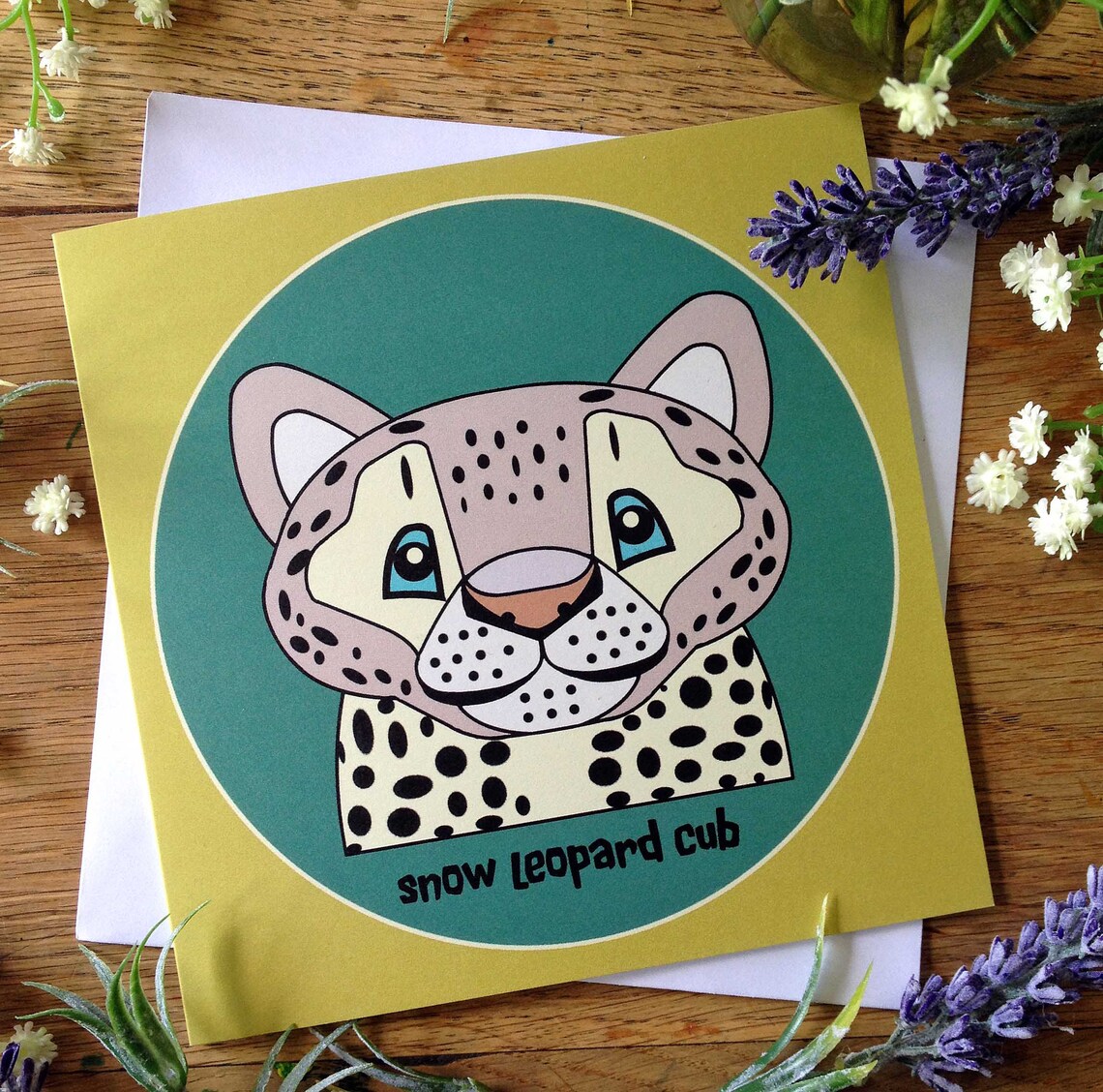 Snow leopard cards. Blank greeting card for birthday thank | Etsy