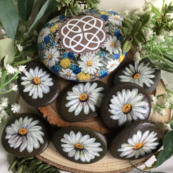 Daisies Painted Rock - Etsy