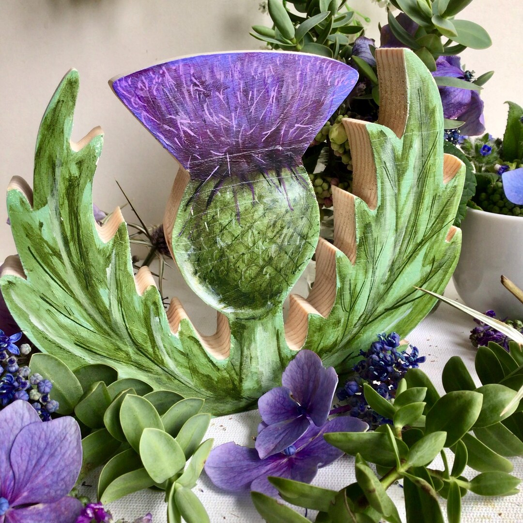 Hand Painted Scottish Thistle. Freestanding Wooden Ornament Decoration ...