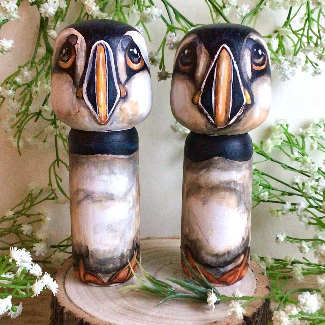 Scottish Puffin Kokeshi Doll. Hand Painted Wooden Puffin Peg Doll. Hand ...