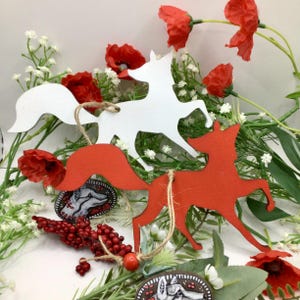 Hand Painted Christmas Fox Gift Set. Hanging Wooden Fox and Stone ...