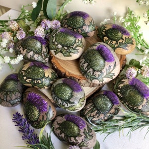 Lovely Hand Painted Scottish Thistle Pebble Flower of Scotland Stone ...