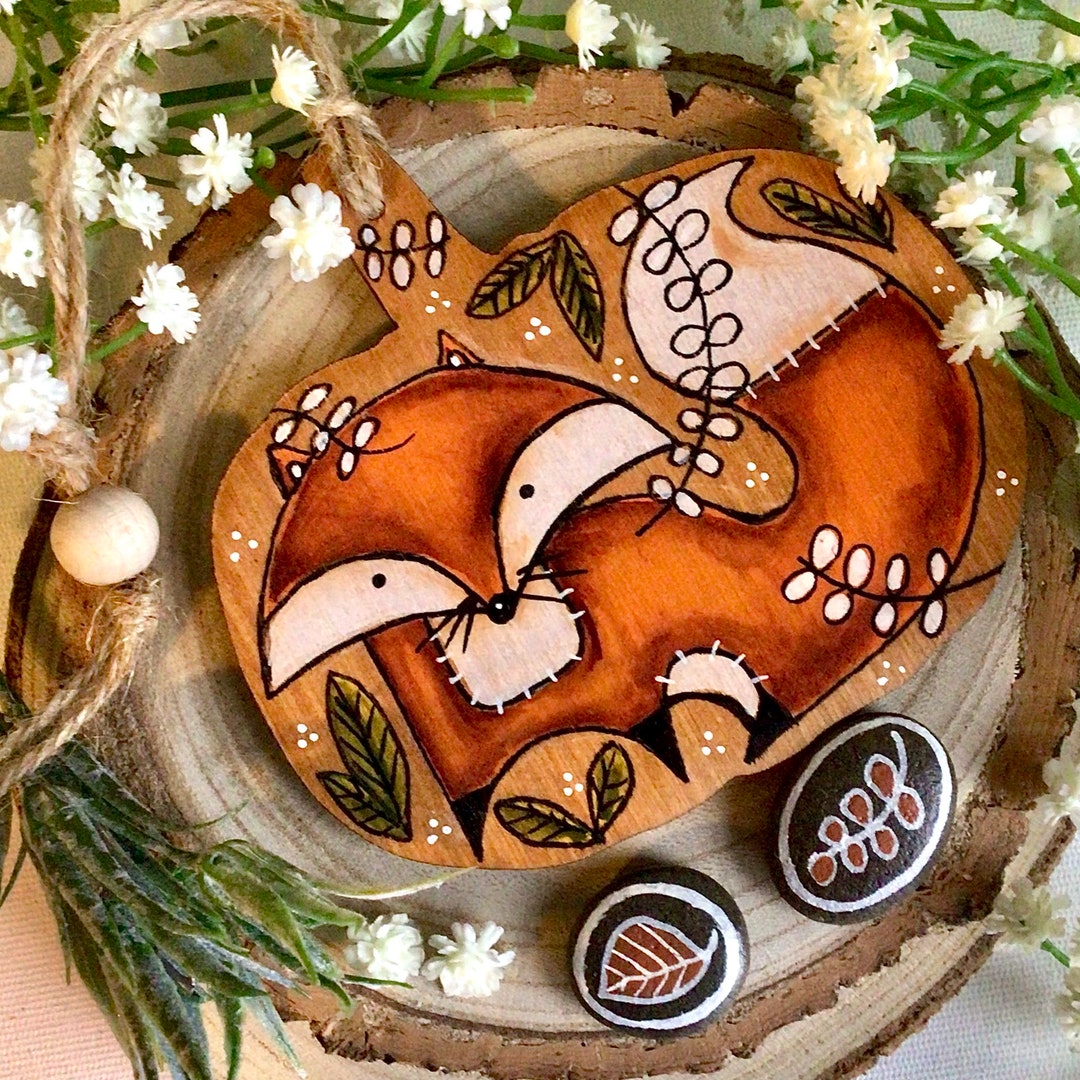 Hand Painted Wooden Fox Pumpkin Decoration and Mini Pebbles. Lovely ...