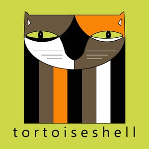 Flat Cat Card. Tortoiseshell Cat Blank Greetings Card for Birthday ...