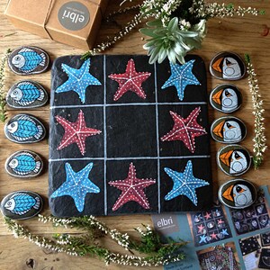 Puffin and Starfish Noughts & Crosses Slate and Pebble Board Game. Hand ...