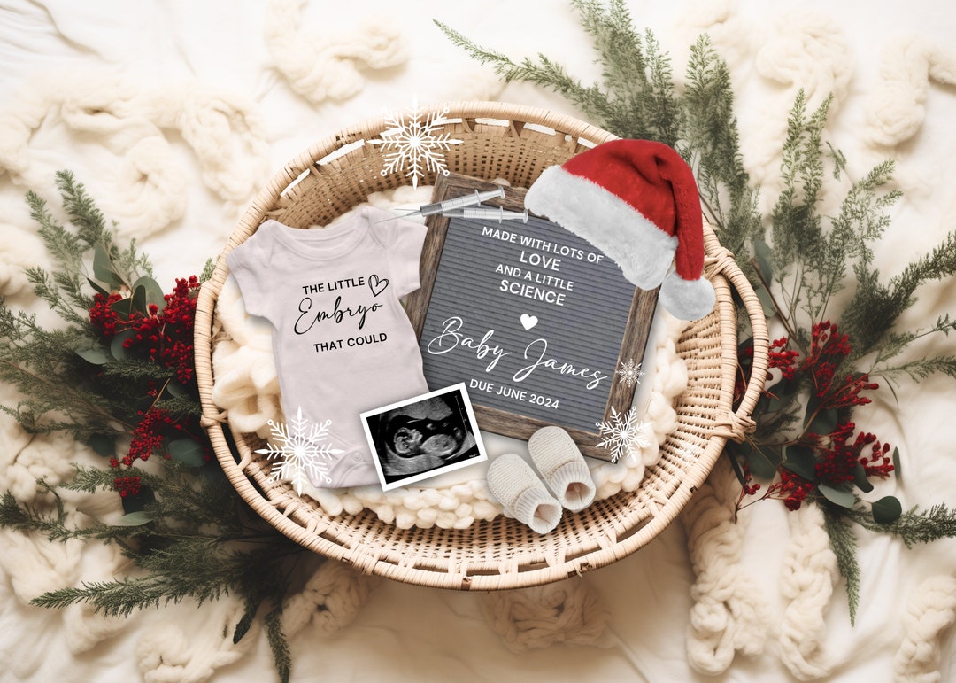 Christmas IVF Pregnancy Announcement Digital, Editable Pregnancy Reveal ...