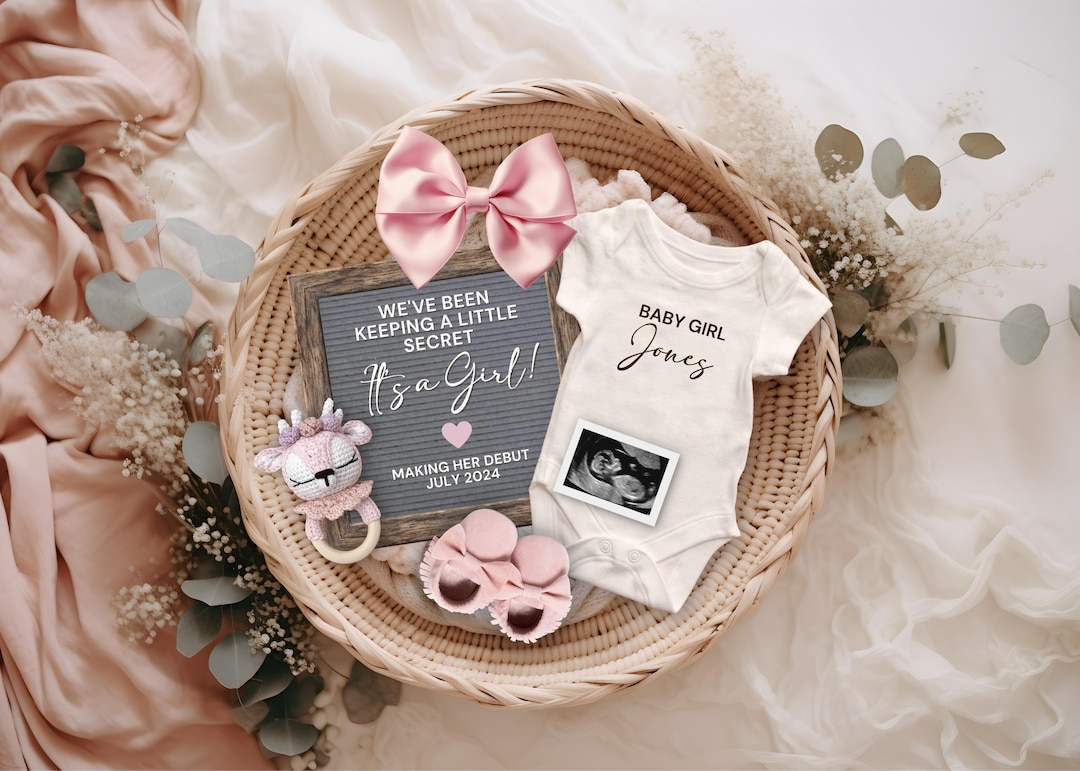 Baby Girl Announcement Digital, Pregnancy Announcement, Girl Baby ...