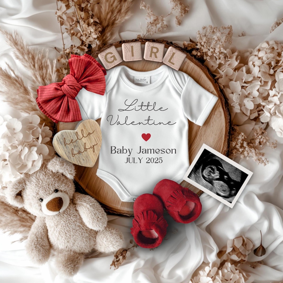 Little Valentine Girl Pregnancy Announcement Digital Template, February ...