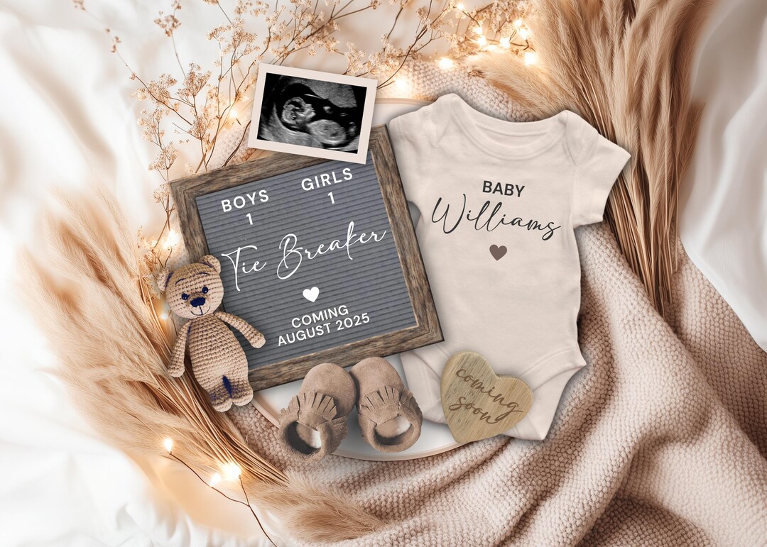 Boho Tie Breaker Pregnancy Announcement, Neutral Baby Reveal (digital ...