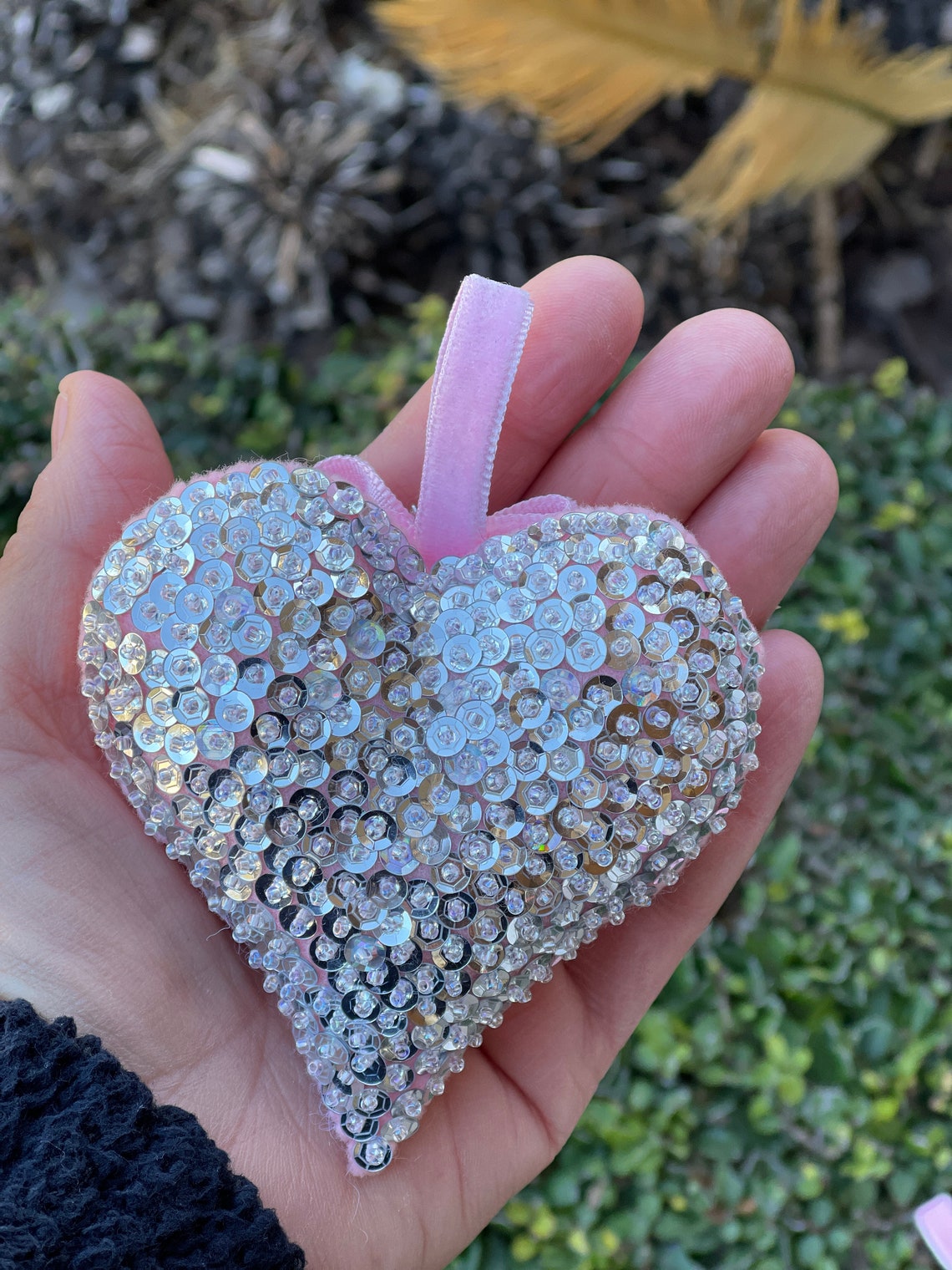 Handmade Sequined Silver Heart - Etsy