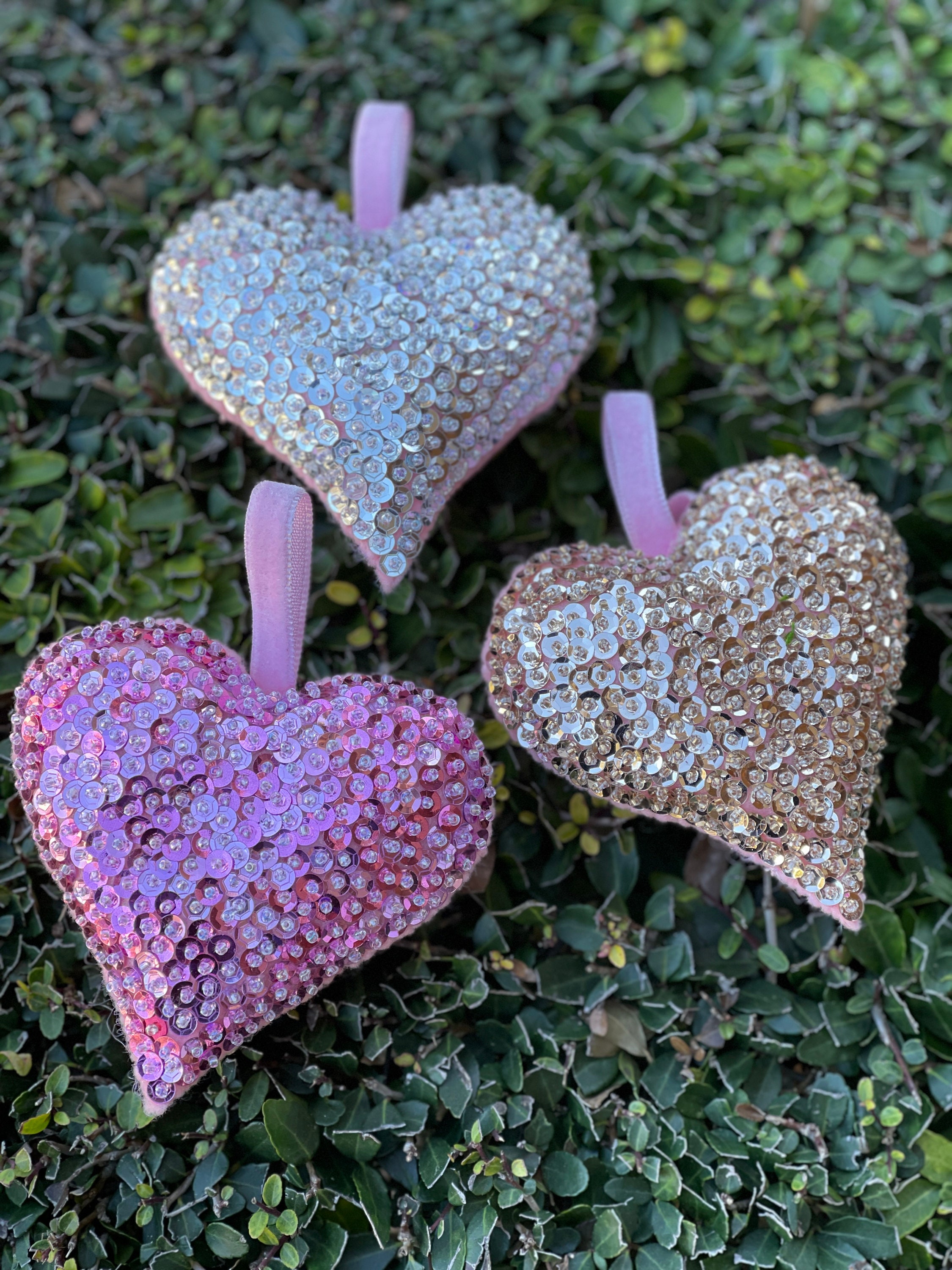 Handmade Sequined Silver Heart - Etsy