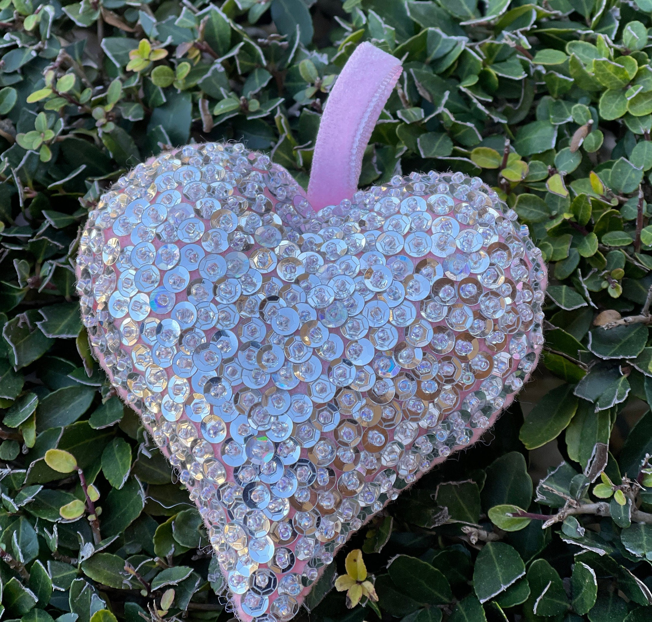 Handmade Sequined Silver Heart - Etsy