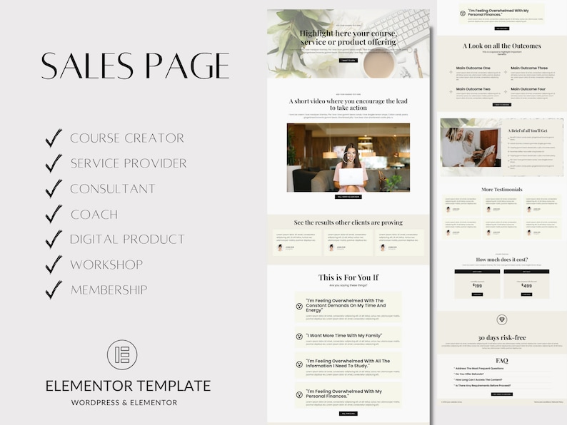 Elementor Sales Page Template | Coaches, Course Creators, Digital ...