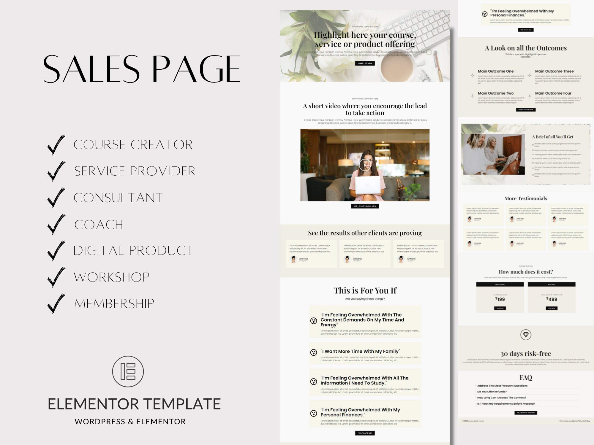 Elementor Sales Page Template | Coaches, Course Creators, Digital ...