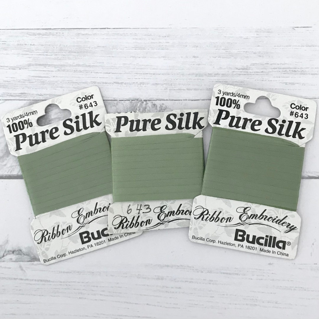 Vintage Green Silk Ribbon by Bucilla, Color 643, Light Hunter. 4 Mm ...
