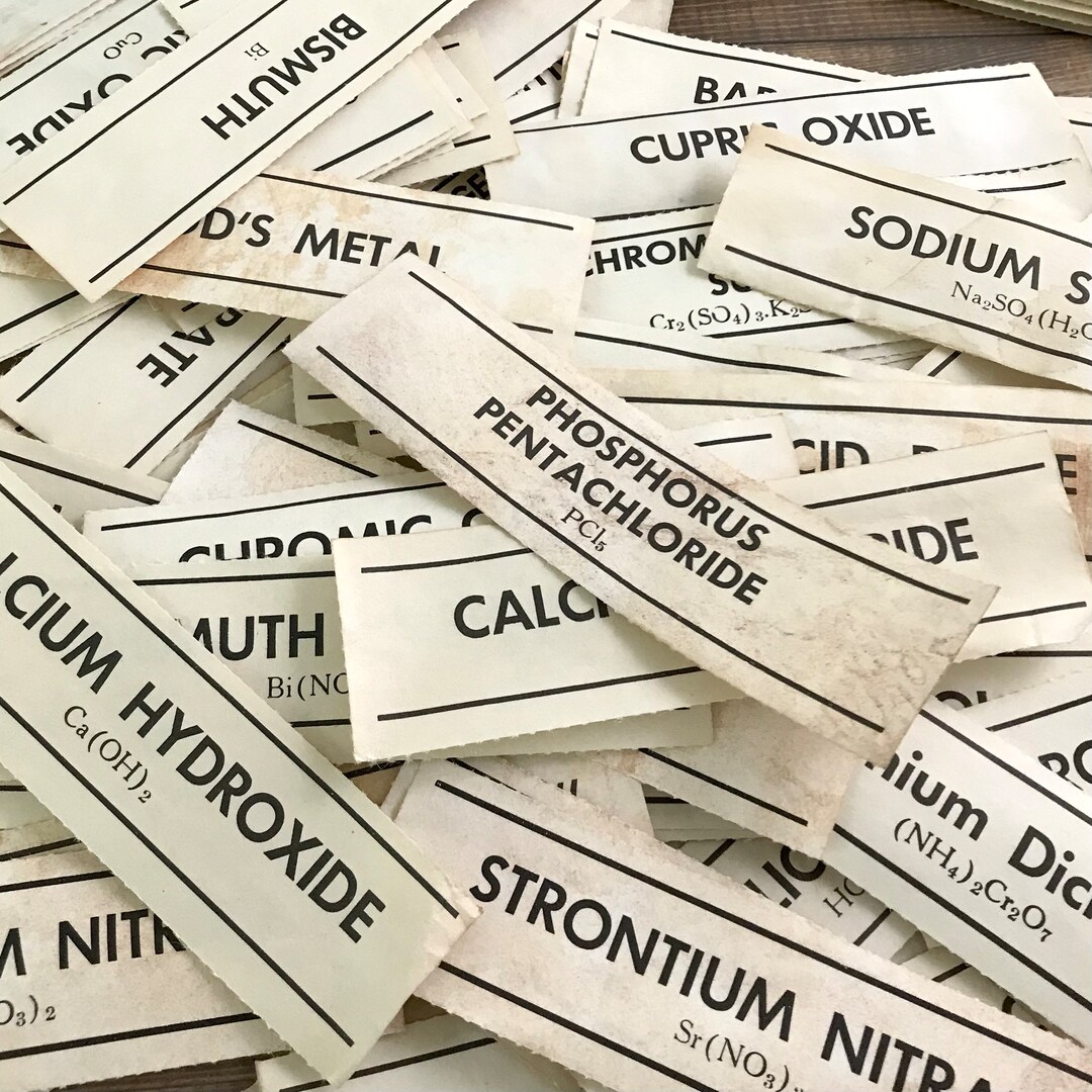 Hand Dyed Vintage Chemistry Labels for Halloween Crafts. One Dozen 12 ...