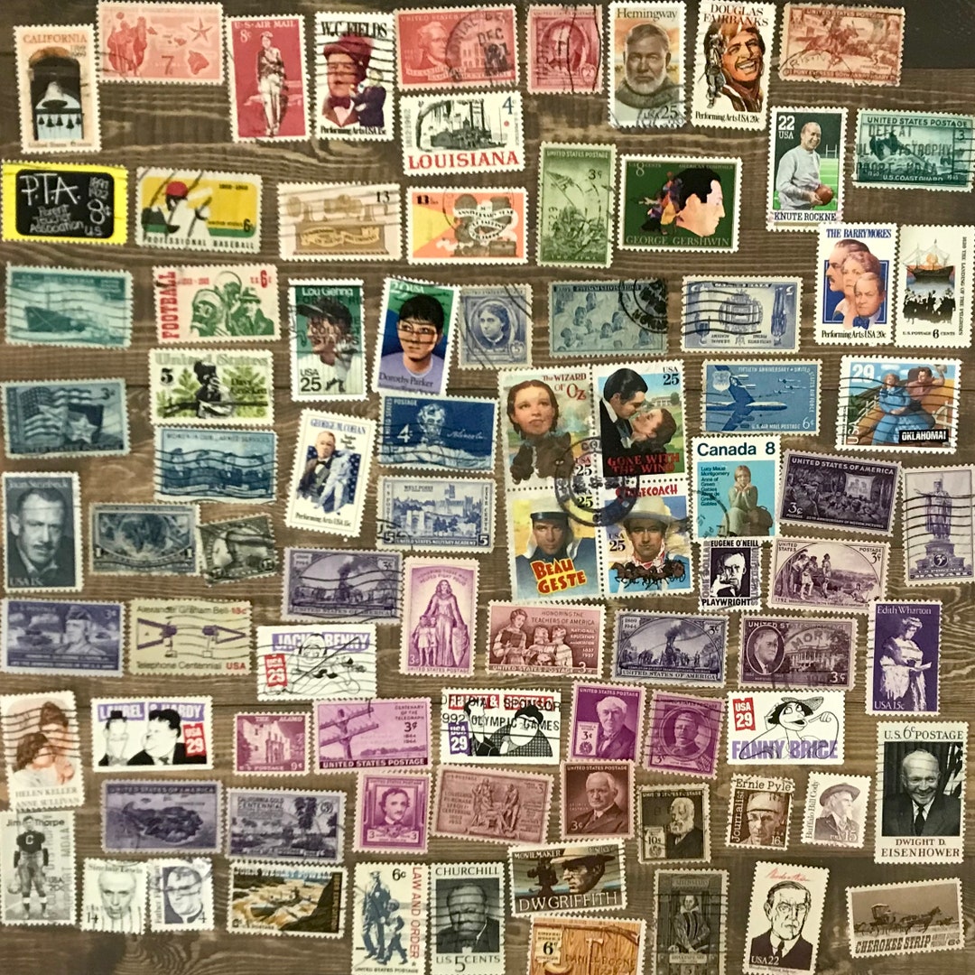 Vintage Postage Stamp Lot With 80 + US Stamps and 1 Canadian Stamp ...