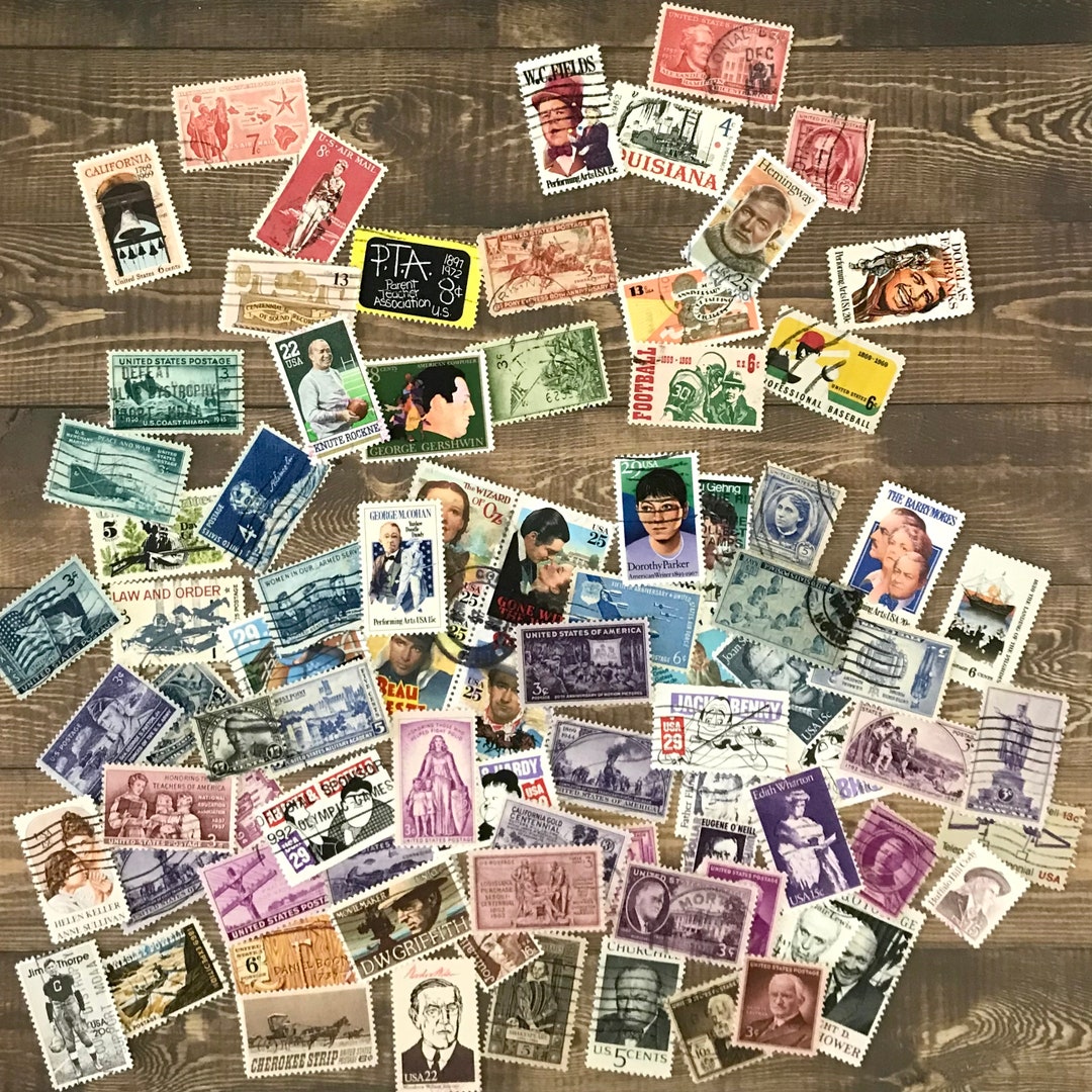 Vintage Postage Stamp Lot of 80 Stamps, US Stamps With 1 Canadian Stamp ...