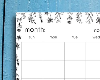 Floral Monthly Calendar Blank Calendar Printable Agenda | Etsy
