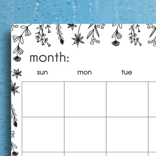 Floral Monthly Calendar Blank Calendar Printable Monthly | Etsy