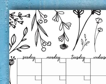 Floral Monthly Calendar Blank Calendar Printable Monthly - Etsy